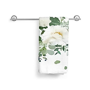 luxteen Silver Sage Green and White Flowers Hand Towels Face Towel Soft Thin Guest Towel Portable Kitchen Tea Towels 16x30 inchs Dish Washcloths Bath Decorations Housewarming Gifts