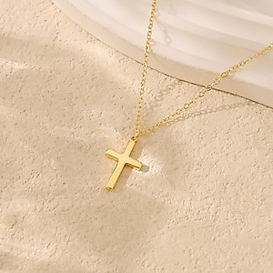 KICKGY Gold Cross Necklace for Women 14K Gold Plated Small Cross Necklace Dainty Gold Necklace Cute Cross Choker Necklace Simple Cross Pendant Necklace Aesthetic Jewelry for Women Gift