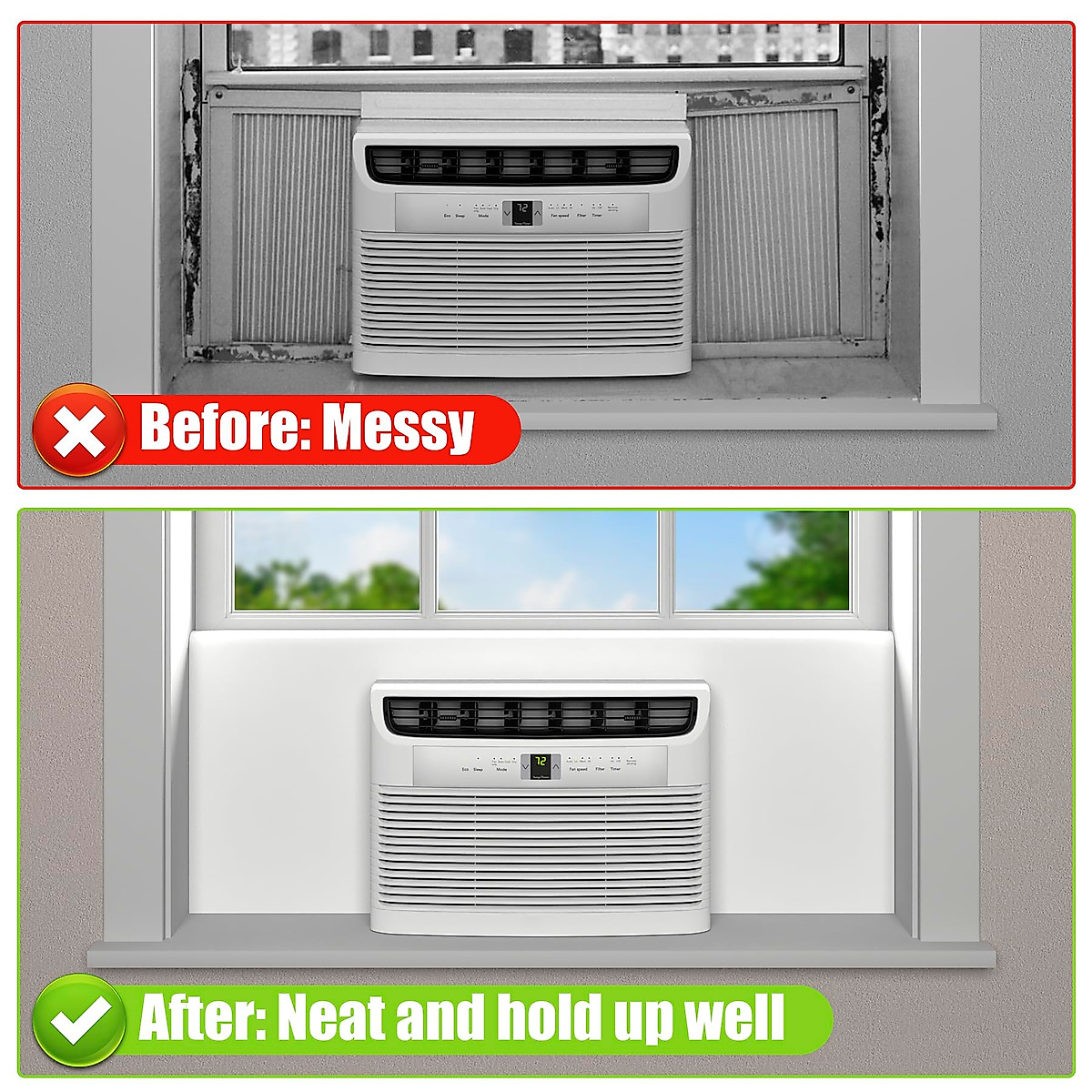 LBG Products Window Air Conditioner Side Panels,Full Surround AC Foam Panel for Indoor Window AC Units,Summer and Winter Window Seal Cover (White)