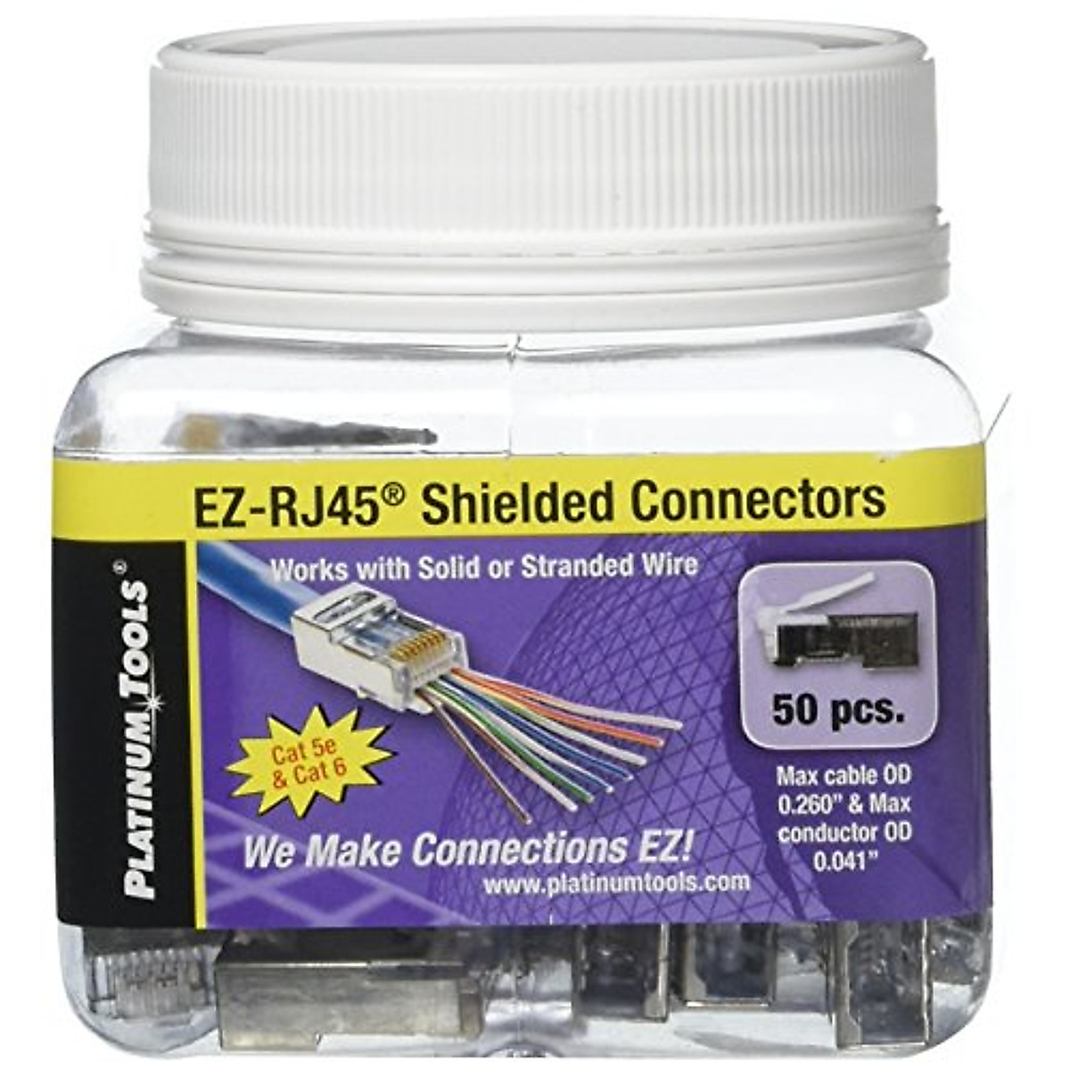 Platinum Tools 202020J EZ-RJ45 Shielded Internal Ground, 50-Pack