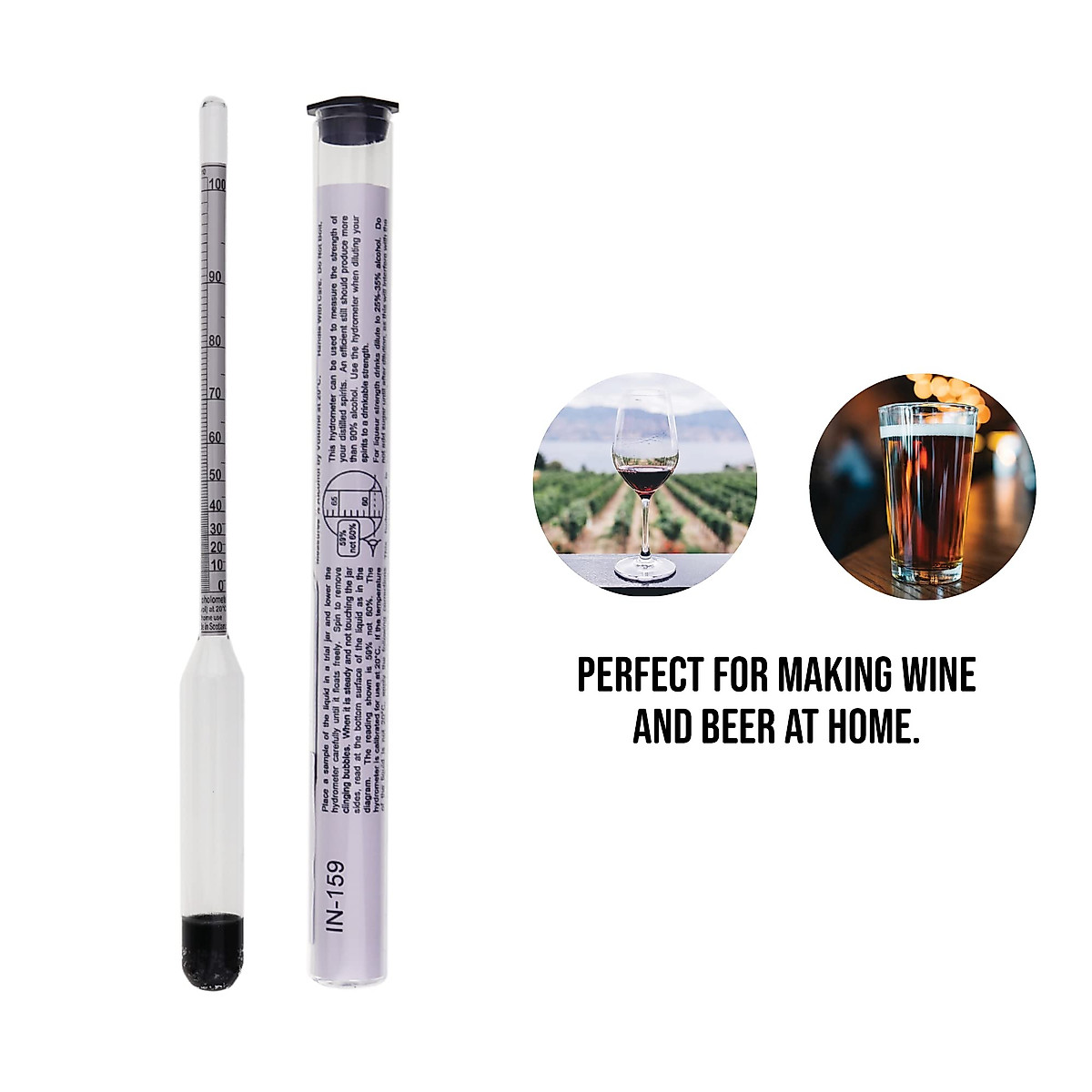 Alcohol Meter Spirit Meter 0-100% Measures Alcohol in Distilled Spirit 23cm