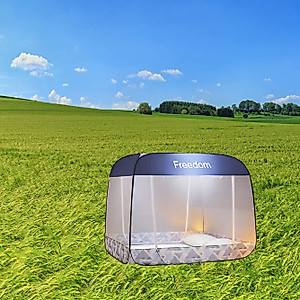 QCM Pop-Up Mosquito Net Tent Canopy for Beds, Self-Standing Tent for Camping, w/Fully Enclosed Net Bottom, Folding Portable Design for Baby Adults Trip (Blue & King)