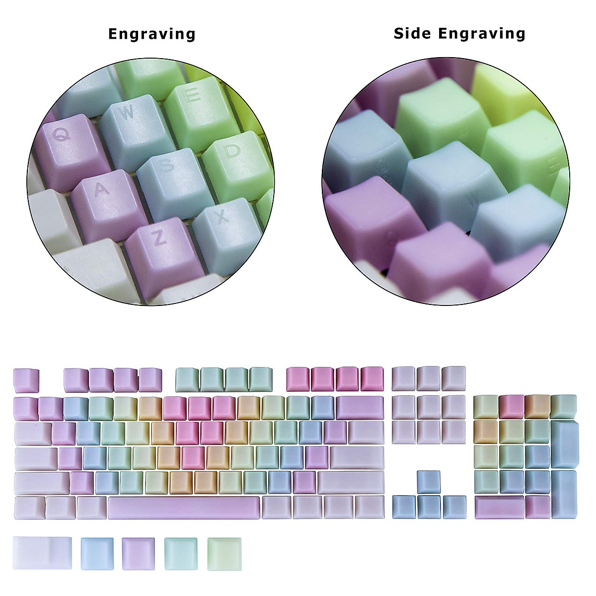 HMANE 109 Keys POM Jelly Keycaps Set, Rainbow Blank Doubleshot Translucent OEM Profile Mechanical Gaming Keyboard Keycaps for 60ï¼…/87 TKL/104/108 Cherry MX Switches (Rainbow/Side Printed)