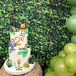 25 PCS Safari Animal Cake Toppers Jungle Wild Cake Decorations with Green Balls Plam Leaves for Wild Animals Themed Birthday Baby Shower Party Supplies