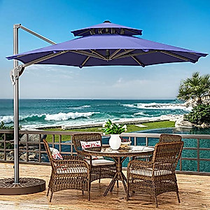 YITAHOME 11ft Patio Umbrella Outdoor Cantilever Umbrella Double Top Round Offset Umbrella w/Heavy Duty Aluminum Frame & Cross Base for Garden Pool Backyard Market (Navy Blue)