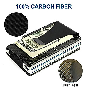 Carbon Fiber Wallet, ARW Metal Money Clip Wallet, RFID Blocking Minimalist Wallet for Men Aluminum Slim Cash Credit Card Holder