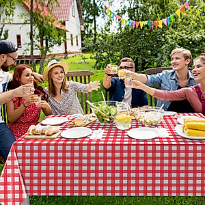 12 Pack Red and White Plastic Checkered Tablecloth, Premium Decorative Disposable Red Gingham Plaid Table Cloths for Parties, Rectangle Party Table Cover for Picnic Farm Birthday Wedding, 54x108 Inch