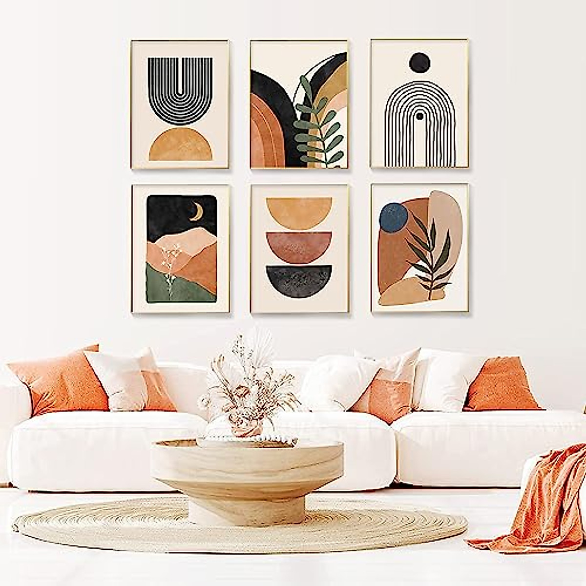 6pcs Frameless Abstract Geometric Canvas Painting Boho Mid-Century Modern Wall Art Minimalist Wall Art Black Beige Neutral Abstract Geometric Print Room Poster Suitable For Living Room Bathroom