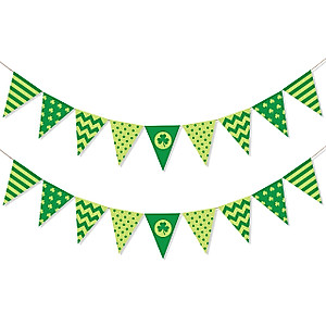 Uniwish St. Patrick’s Day Pennant Banner with Shamrock Fabric Triangle Flag Bunting Garland for Spring St. Patrick’s Day Decorations Home Outdoor Decor