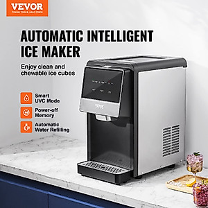 VEVOR Nugget Ice Maker, 62lbs in 24 Hours, Auto Dispense Self Cleaning Countertop Nugget Ice Dispenser for Home Kitchen Office Party, 6lbs Storage Capacity, 2 Ice Making Modes