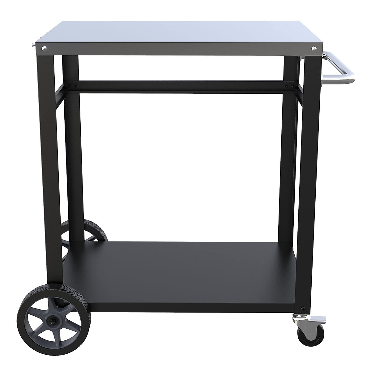 PARTAKER Movable Pizza Oven Trolley/BBQ Grill Cart with 2 Swivel Casters 2 Wheels, Double-Shelf Dining Serving Cart Table, Kitchen Pre-Station Island Countertop Work Bar, L 28-3/4" by W 19-1/2"
