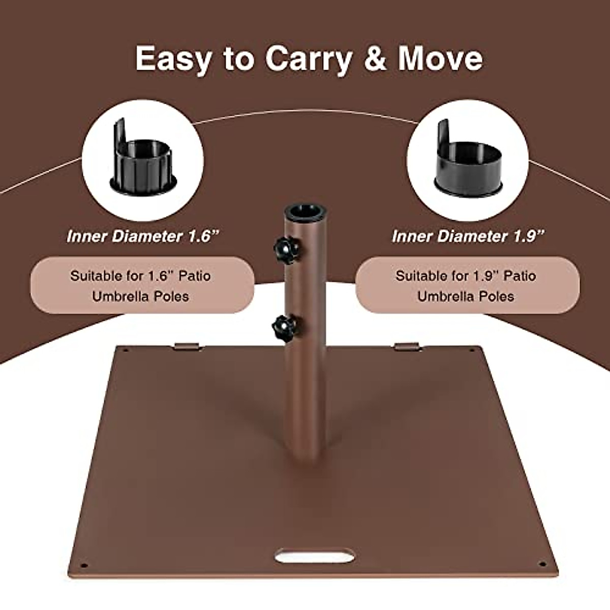 Tangkula 50 LBS Patio Umbrella Stand, Heavy Duty Umbrella Stand w/Wheels & Handle, Fits for 1.6’’-1.9’’ Umbrella Pole, Outdoor Square Umbrella Base for Deck, Pool, Garden, Backyard (Bronze)