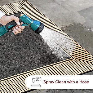 nuLOOM 7' Round Outdoor Area Rug, Casual Design With Striped Border, Stain Resistant, Highly Durable, For Patio, Balcony, Bedroom, Living Room, Dining Room, Bathroom, Dark Grey