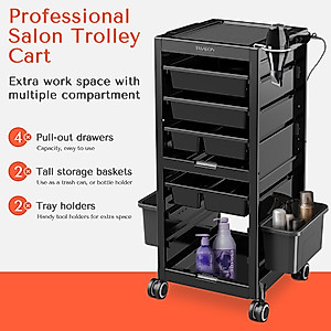 TASALON Professional Salon Trolley Cart, Hair Salon Equipment for Salon Station, Space Saving Salon Hair Cart 4 Drawers & 2 Storage Baskets, Salon Stations for Hair Stylist, Multipurpose Tool Cart
