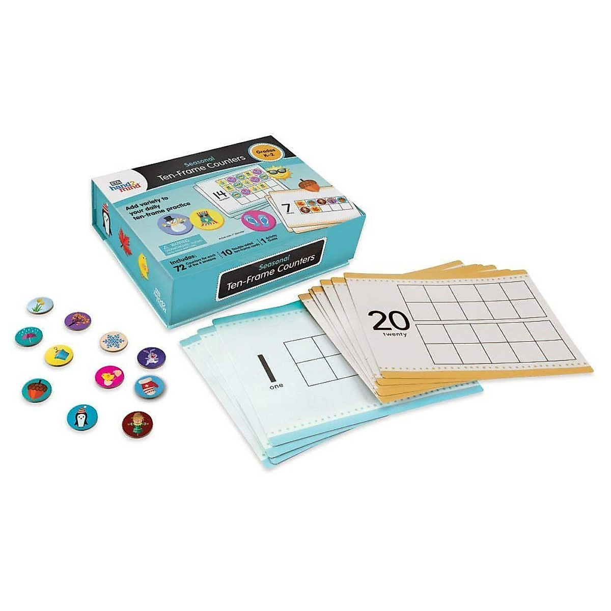 hand2mind Seasonal Ten Frames Math Counters for Kids, Math Counters Chips for Counting and Sorting, Kindergarten Learning Games, Counting Toys, Math Game (288 Math Counters and 10 Ten Frame Cards)