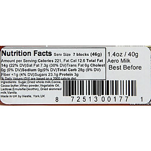 Nestle Aero Milk Chocolate Bar, (27 g) 1.4 Ounce (Pack of 12)