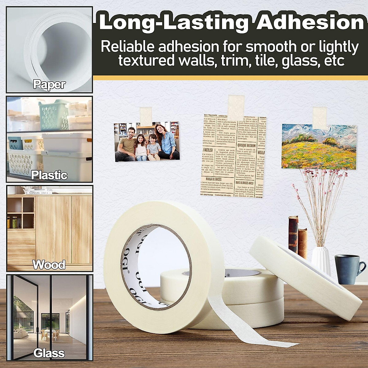 OGI Masking Tape 0.94 Inch Wide, Beige White Painters Tape Thin Masking Tape Bulk Removable General Purpose Masking Tape for Labeling Painting Drafting Art Craft, 0.94 Inch x 60 Yards, 9 Rolls