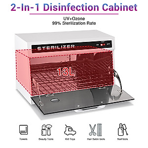 BYOOTIQUE 13L Nail Tool Cleaning Machine Cabinet 275nm Blue Light for Manicure Tool Nail Clippers Facial Skin Beauty Salon Barbershop Spa Equipment Home Metal Tools