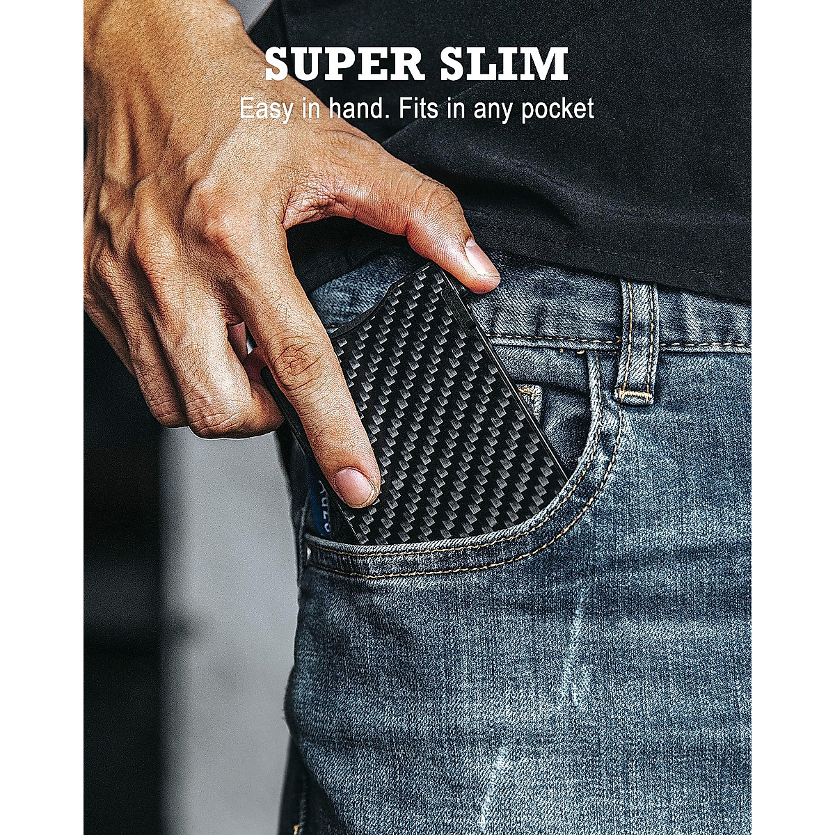 MNGARISTA Minimalist Slim Metal Wallet for Men, Pop Up Credit Card Holder with 3K Carbon Fiber Cover and Detachable Money Clip, RFID Blocking Wallet for 4-6 Cards (Black)