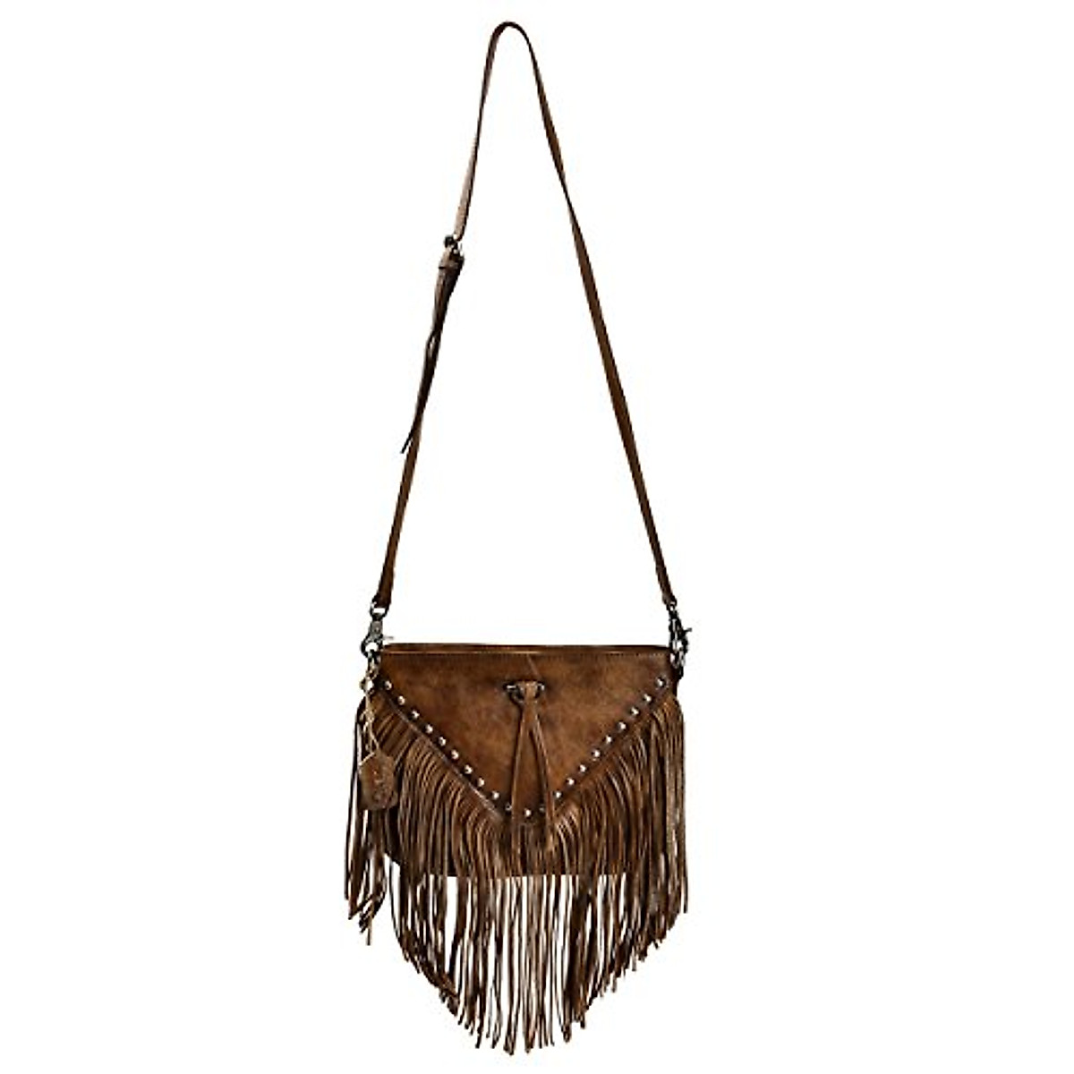 ZLYC Women Handmade Dip Dye Leather Fringe Bohemian Tassel Bag Studed Cross Body Bag, Brown