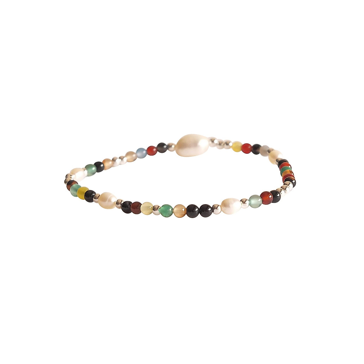 Handmade 925 Sterling Silver, Pearls and Multi Color Glass Beads Stretch Bracelet for women, Length 6.75 inches / 17CM, Dainty Beaded Bracelet Boho Jewelry, By MiYa Jewelry Creations