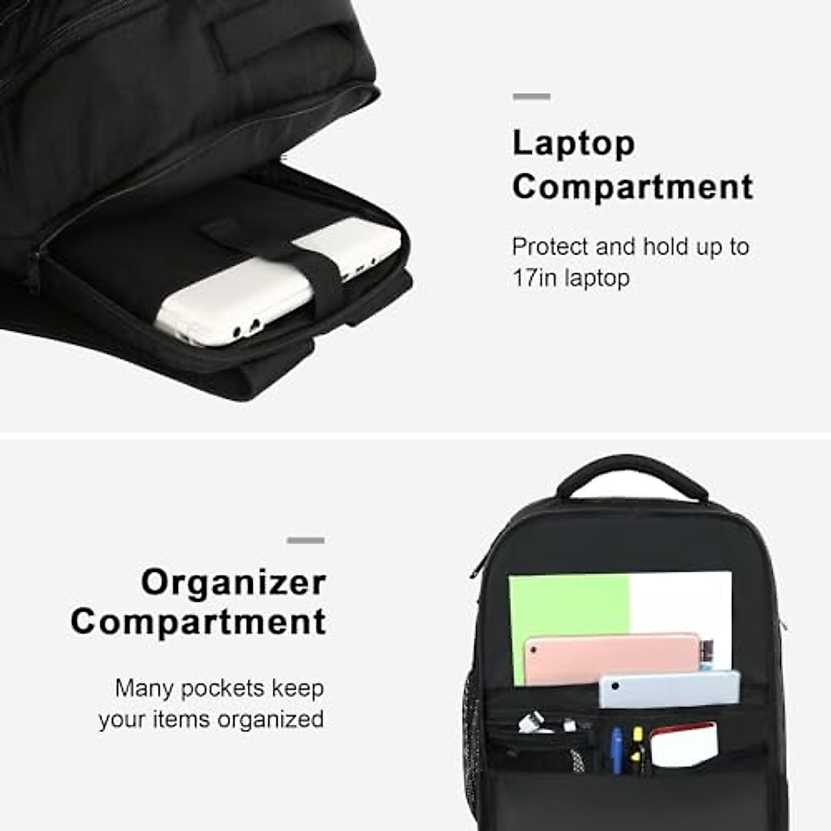 MATEIN Travel Laptop Backpack, 15.6 Inch Large Business Flight Approved Carry on Backpack with USB Port, TSA Computer Backpack for Women & Men, Waterproof Overnight Daypack for Work College, Black