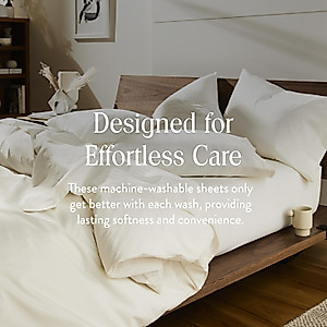 Brooklinen Luxury Sateen 4 Piece California King Size Sheets Set in Cream - 100% Cotton Sateen Sheets - 1 Fitted Sheet, 1 Flat Sheet, 2 Pillowcases - Best Luxury Sheets