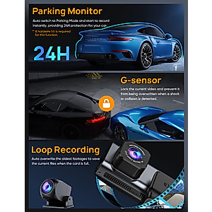 Dash Cam Front and Rear 4K+1080P WiFi Dash Camera for Cars with App, 24 Hours Parking Mode, G-Sensor, Loop Recording, Support 256GB Max