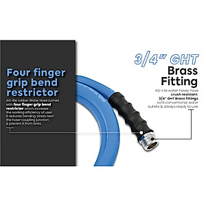 AG-LITE BSAL5815 5/8" x 15' Hot/Cold Water Rubber Garden Hose, 100% Rubber, Ultra-Light, Super Strong, 500 PSI, 50F to 190F Degrees, High Strength Polyester Braided