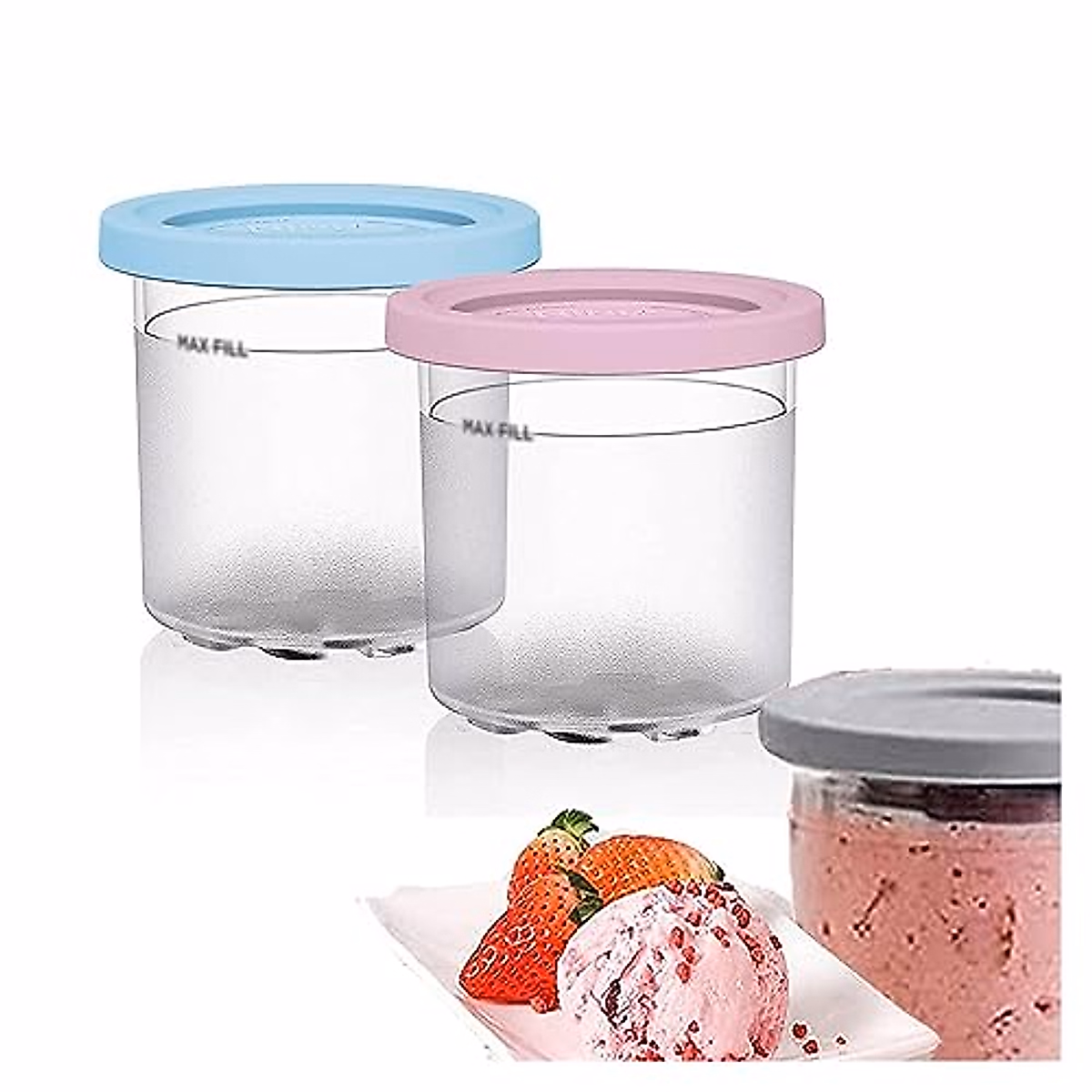 EVANEM 2/4/6PCS Creami Deluxe Pints, for Ninja Creamy Pints,16 OZ Ice Cream Pints with Lids Bpa-Free,Dishwasher Safe Compatible NC301 NC300 NC299AMZ Series Ice Cream Maker,Pink+Blue-2PCS