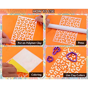 BABORUI 10Pcs Clay Texture Sheets for Polymer Clay, Reusable Clay Stamps Stencils with 2Pcs Scraper, Polymer Clay Tools Embossing Stamp Mats for Printing on Clay Earring Jewelry