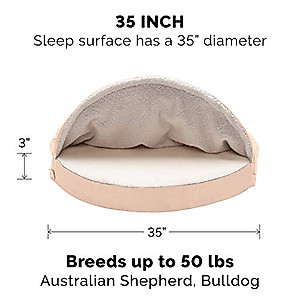 Furhaven 35" Round Orthopedic Dog Bed for Large/Medium Dogs w/ Removable Washable Cover, For Dogs Up to 50 lbs - Sherpa & Suede Snuggery - Cream, 35-inch