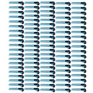 MotoProducts 100 Sky Blue Retractable Utility Knife Wholesale 6 inch Manual Lock Bulk Box Cutter Snap Off Blade