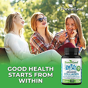 ForestLeaf - Collagen Pills with Hyaluronic Acid & Vitamin C - Reduce Wrinkles, Tighten Skin, Boost Hair, Skin, Nails & Joint Health - Hydrolyzed Collagen Peptides Supplement - 120 Capsules (2 Pack)