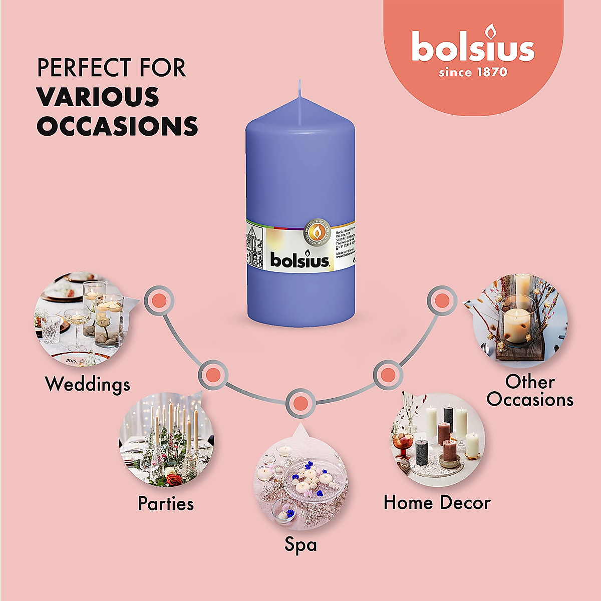 BOLSIUS 4 Blue Pillar Candles - 3x6 Inches - Individually Wrapped - Premium European Quality - 65+ Burn Hours - Dripless & Smokeless Smooth Flame - Unscented Dinner, Wedding, Party, & Décor Candles