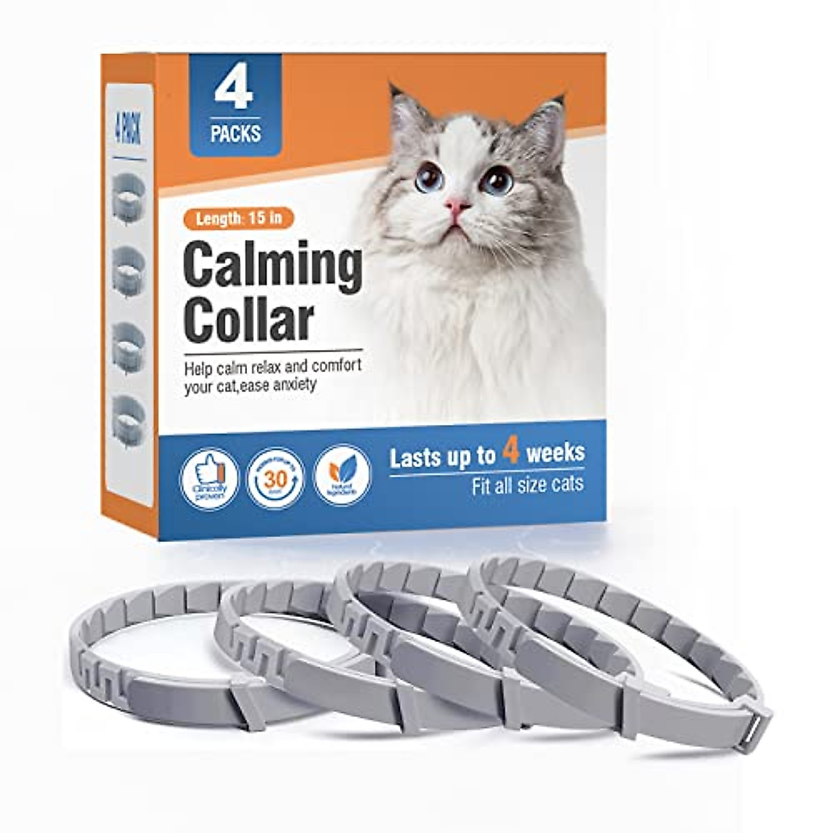 4 Packs Cat Calming Collar for Cats Pheromone Collar Efficient Relieve Reduce Anxiety Stress Pheromones Calm Relaxing Comfortable Collars Long-Lasting 30 Days Adjustable Breakaway Design Gray