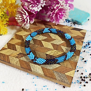 Beaded Bracelets traditional American native style roll-over and stretchable crochet rope handmade jewelry [unisex] (BlueMixSet6, cz glass seed beads 11/0)