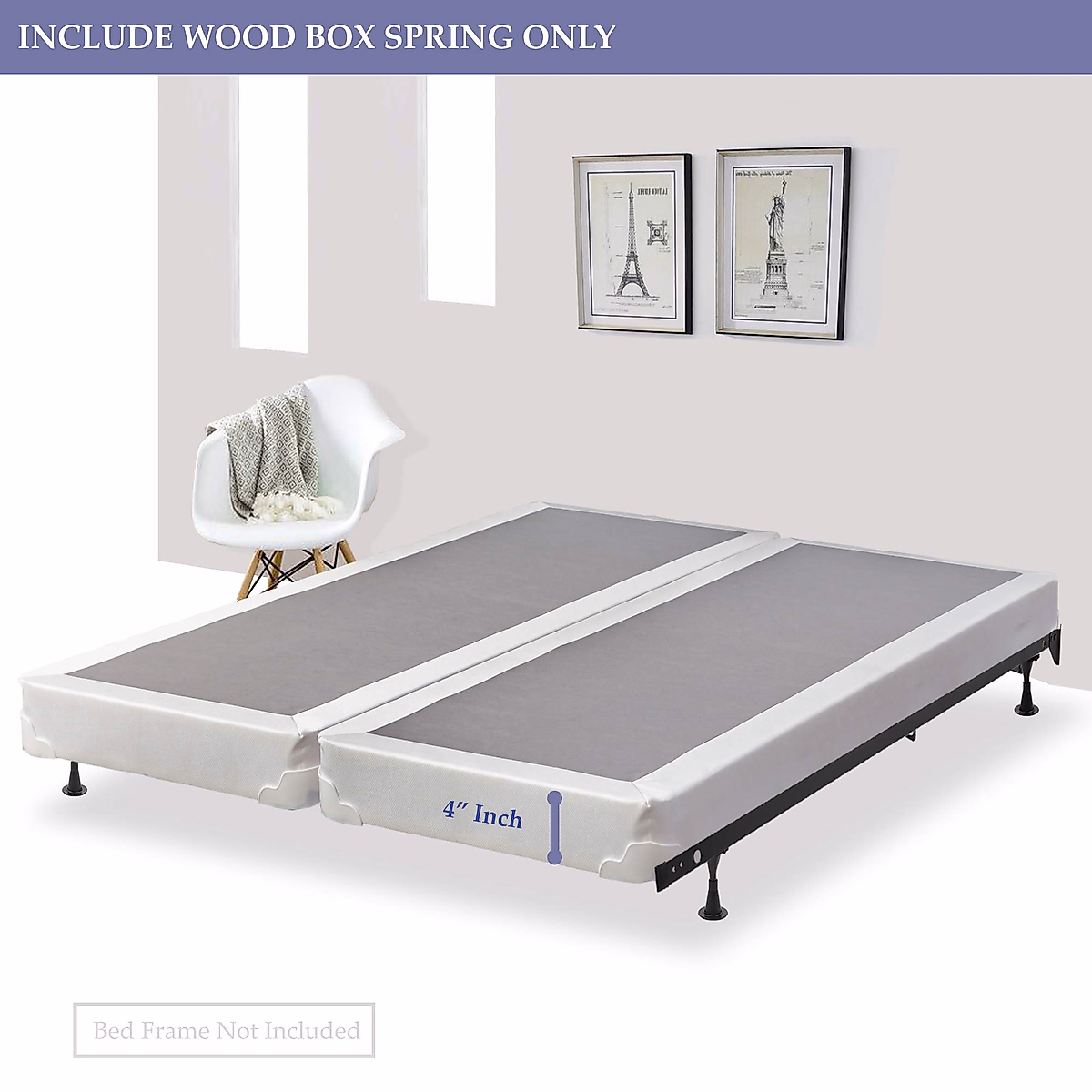 Continental Sleep 4-Inch Low Profile Wood Traditional Boxspring/Foundation Set, King