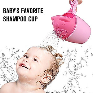Baby Dippers Bath Rinse Cup Shampoo Rinser Shower Sprinkler Spoon Bathroom Accessories for Baby Tub (Pink)