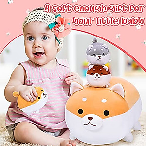 5 Pcs Stuffed Mommy Babies Dog Pillows 17.7 Inch Shiba Inu Plush Animals Toys with 5.9 Inch Small Corgi Dog Puppy Babies Plush Pillows 4 in 1 Kawaii Puppy with Babies Inside Toys Gift for Girls Boys