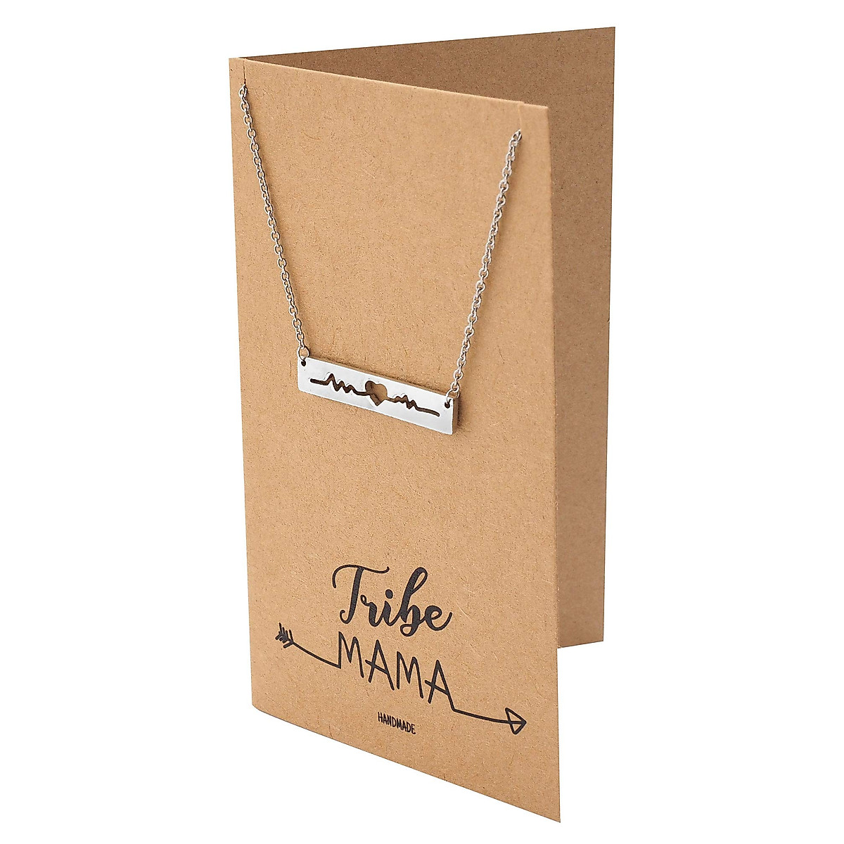 quan jewelry Tribe Mama Bar Heartbeat Heart Pendant Necklace, Fiendship EKG Bar Necklaces for Mom. Mom Necklace for Expecting Mothers and Women with Greeting Card
