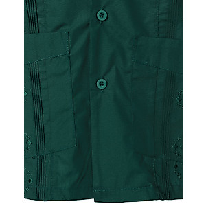 VATPAVE Mens Embroidered Cuban Guayabera Shirts Casual Button Down Short Sleeve Beach Shirts XX-Large Green Camp