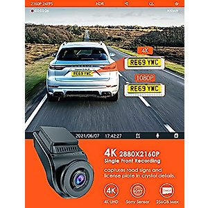 Vantrue S1 4K Dual Dash Cam, Front and Rear 1080P GPS Dash Camera for Trucks with 24 Hours Parking Mode, Enhanced Night Vision, Motion Detection, Super Capacitor, Single Front 60fps, Support 256GB Max