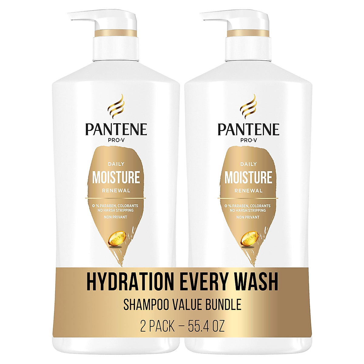 Pantene Daily Moisture Renewal Shampoo with Hair Mask Treatment, Pro-V for Dry Damaged Hair, Antioxidant-Rich, Hydrating & Nourishing, Safe for Color-Treated Hair, 27.7 Fl Oz Each, 2 Pack