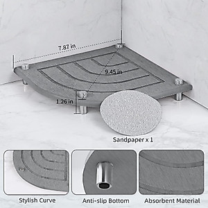 SUEH DESIGN Corner Sink Caddy, Instant Dry Sink Tray Kitchen Sink Organizer, Diatomaceous Earth Sponge Dispenser Holder Fast Drying Stone Rack for Kitchen Bathroom Counter Decor, Gray