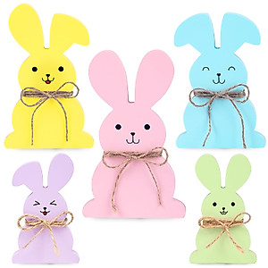 Inwnpio Easter Decorations for the Home - Easter Bunny Wooden Sign Table Decoration Centerpieces with Rope Tabletop Spring Decor 3PCS