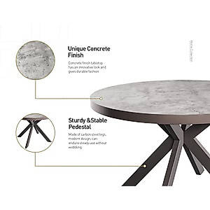 Acanva Small Round Dining Table for 4 Person, MDF & HPL Surface and Sturdy Base Structure, Modern Design for Kitchen, Living Room & Apartment, Easy Assembly, 47.2” Diam. x 30” H, Light Concrete