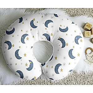 Sweet Jojo Designs Moon and Star Nursing Pillow Cover Breastfeeding Pillowcase for Newborn Infant Bottle Breast Feeding Pillow NOT Included - Navy Blue and Gold Watercolor Celestial Sky Gender Neutral