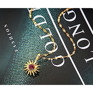 Ankiyabe 14 K Gold Plated Sun Necklace with Cubic Zirconia Birthstone for Best Friend Sunshine Pendant for Bestie BFF Gift (July)