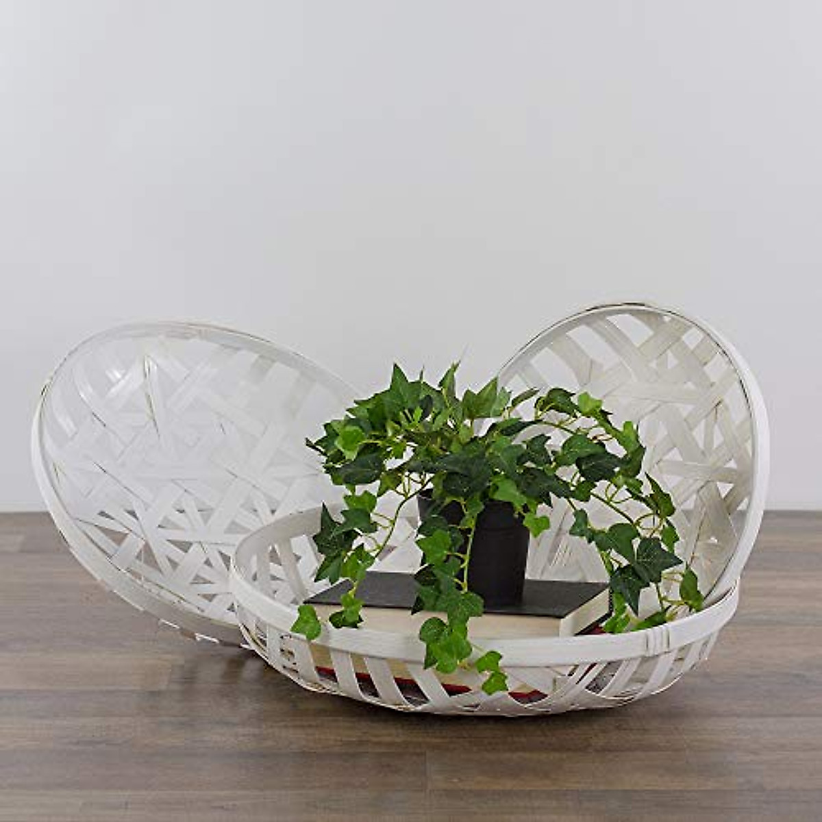 Set of 3 Snow White Round Lattice Tobacco Table Top Baskets